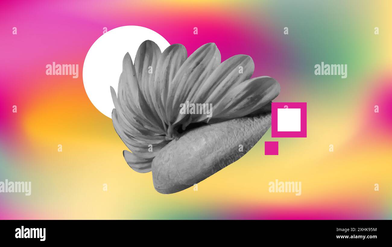 Flower lip collage art on colorful abstract gradient background. Vector ...