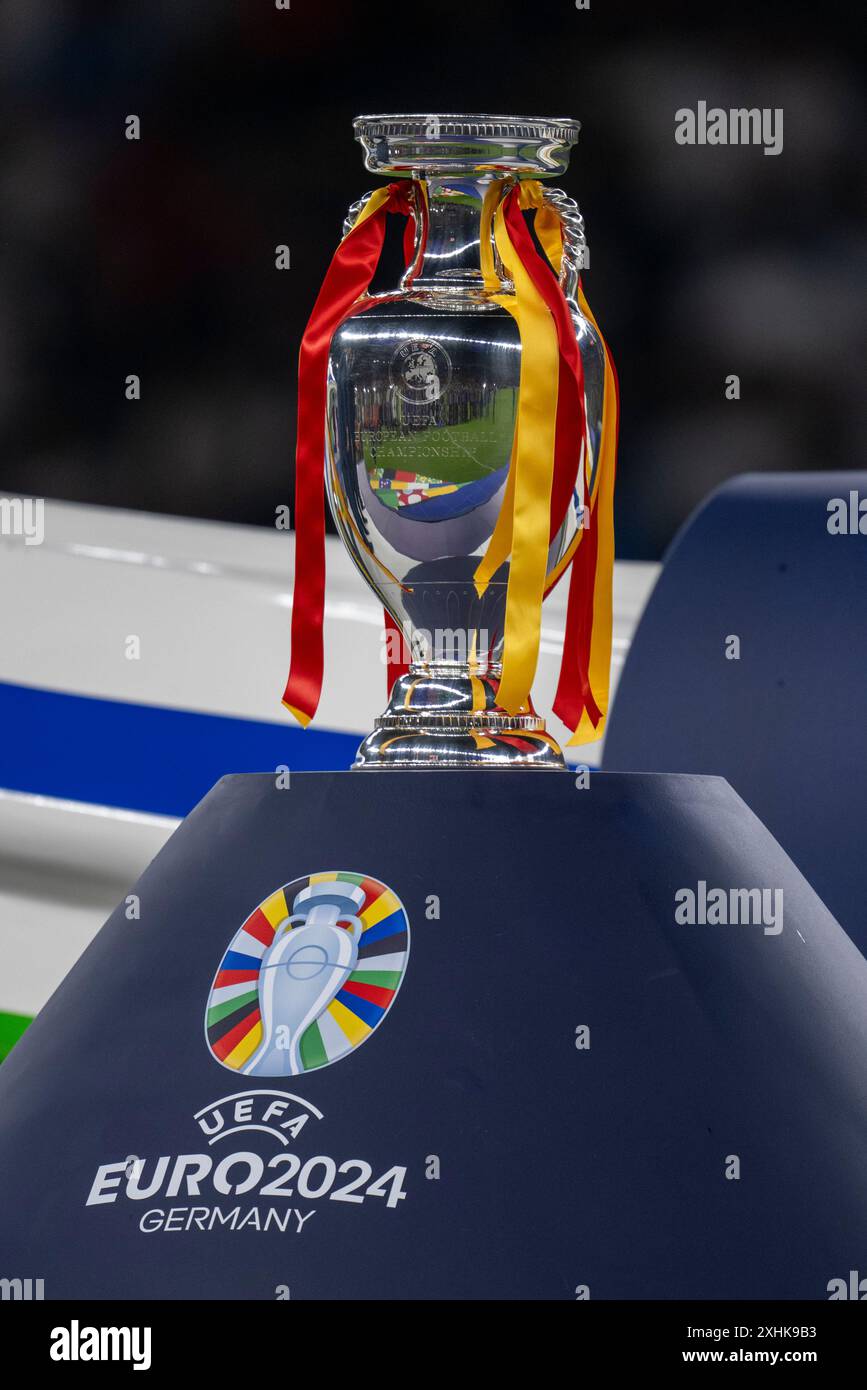 Berlin, Germany. 15th July, 2024. The 2024 UEFA EURO trophy during the ...
