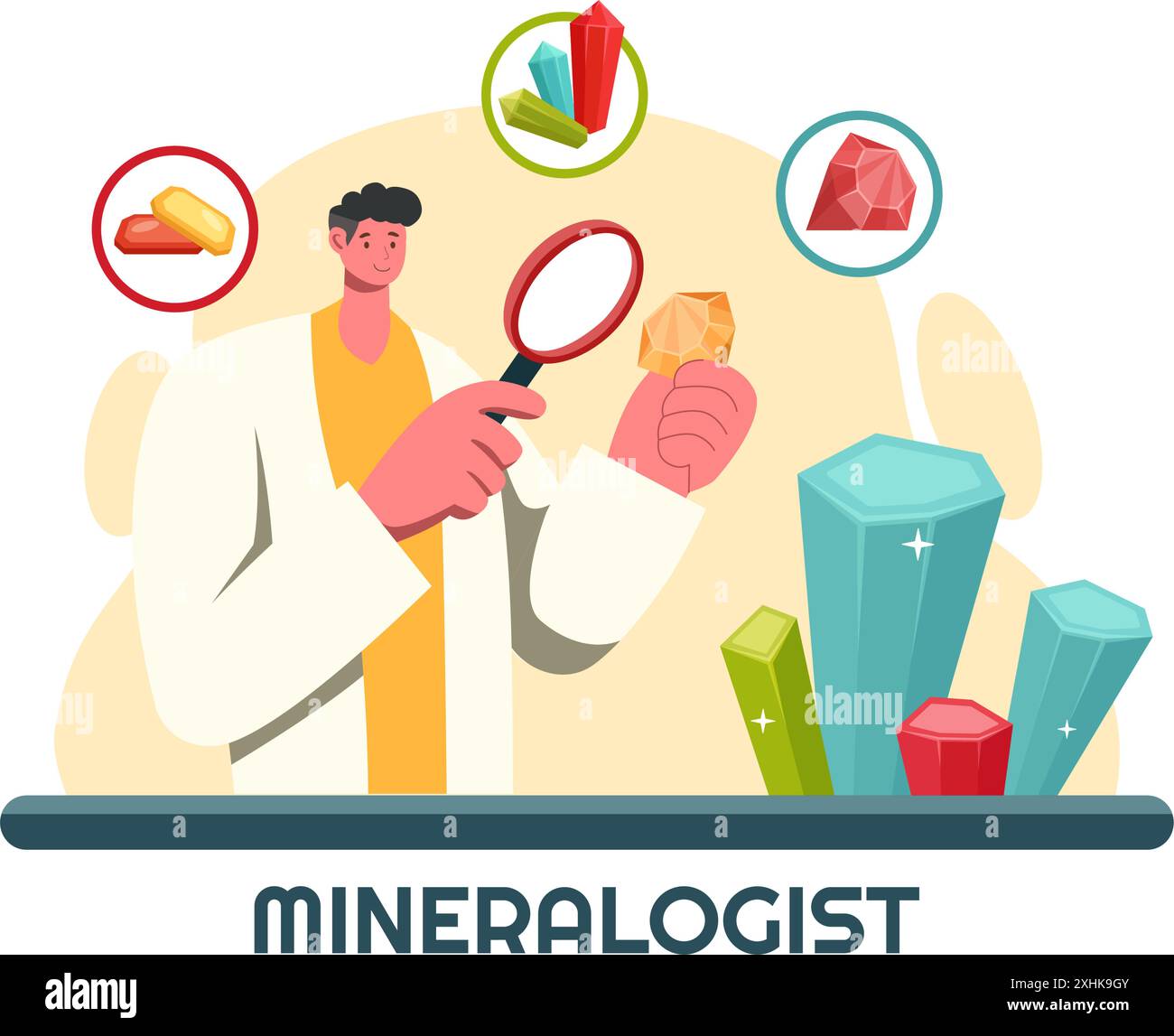 Vector Illustration of a Mineralogist with Natural Stone and Mineral ...