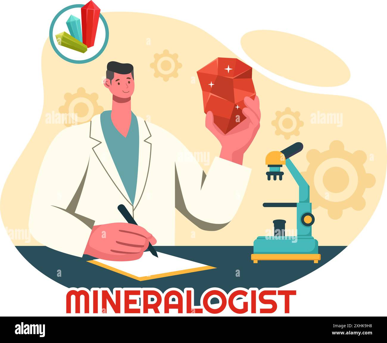 Vector Illustration of a Mineralogist with Natural Stone and Mineral ...