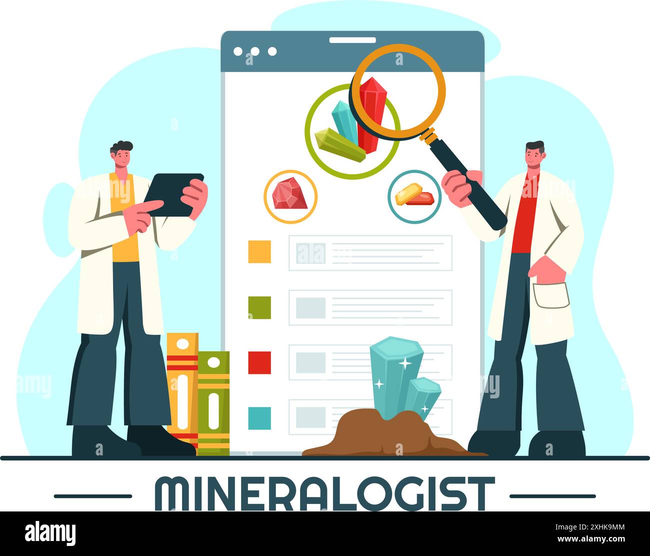 Vector Illustration of a Mineralogist with Natural Stone and Mineral ...