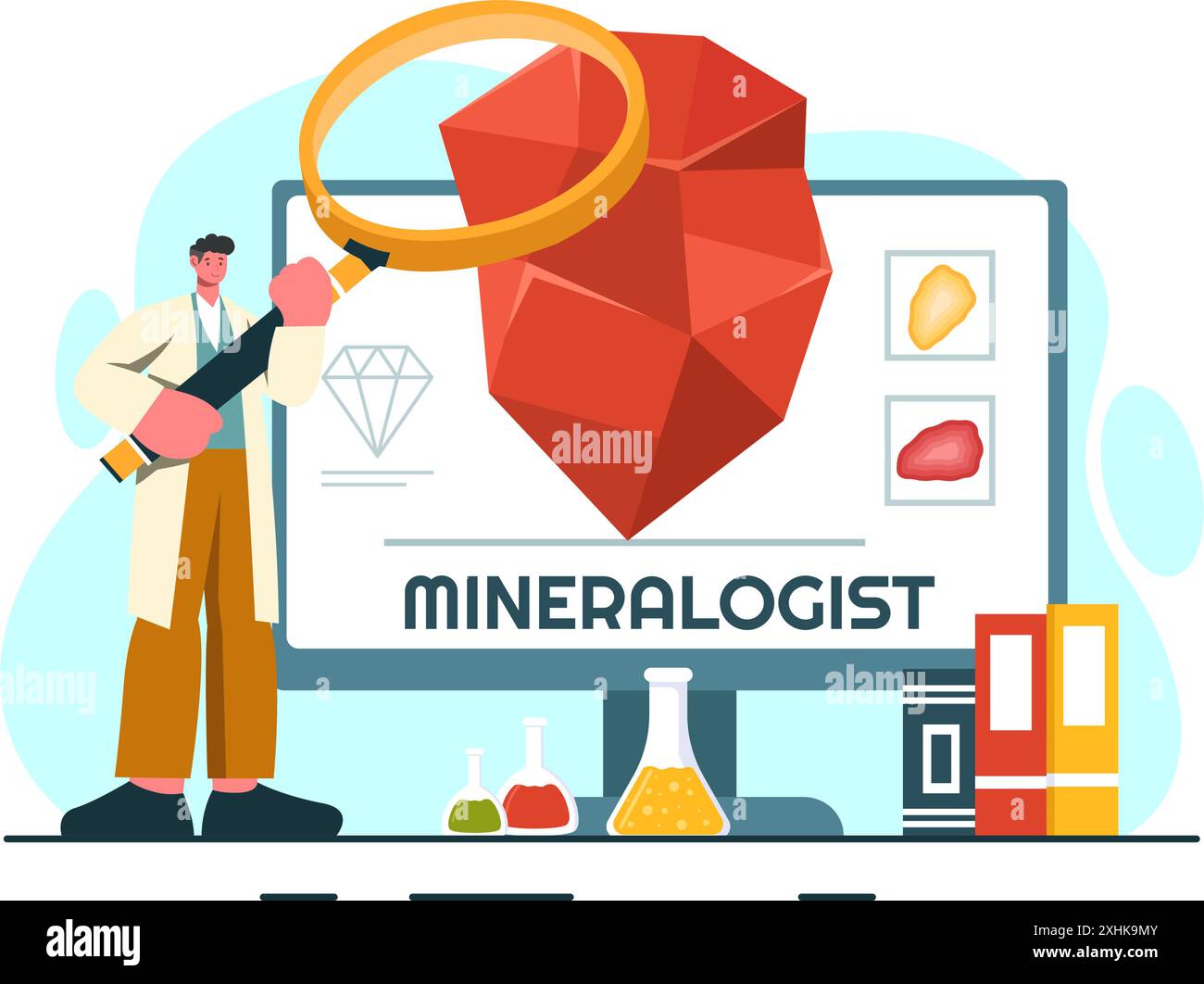 Vector Illustration of a Mineralogist with Natural Stone and Mineral ...