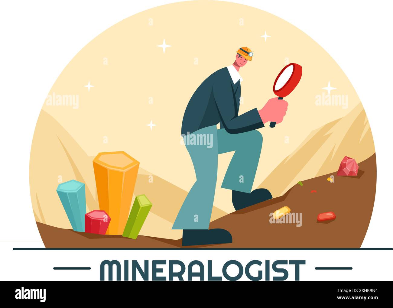 Vector Illustration of a Mineralogist with Natural Stone and Mineral ...