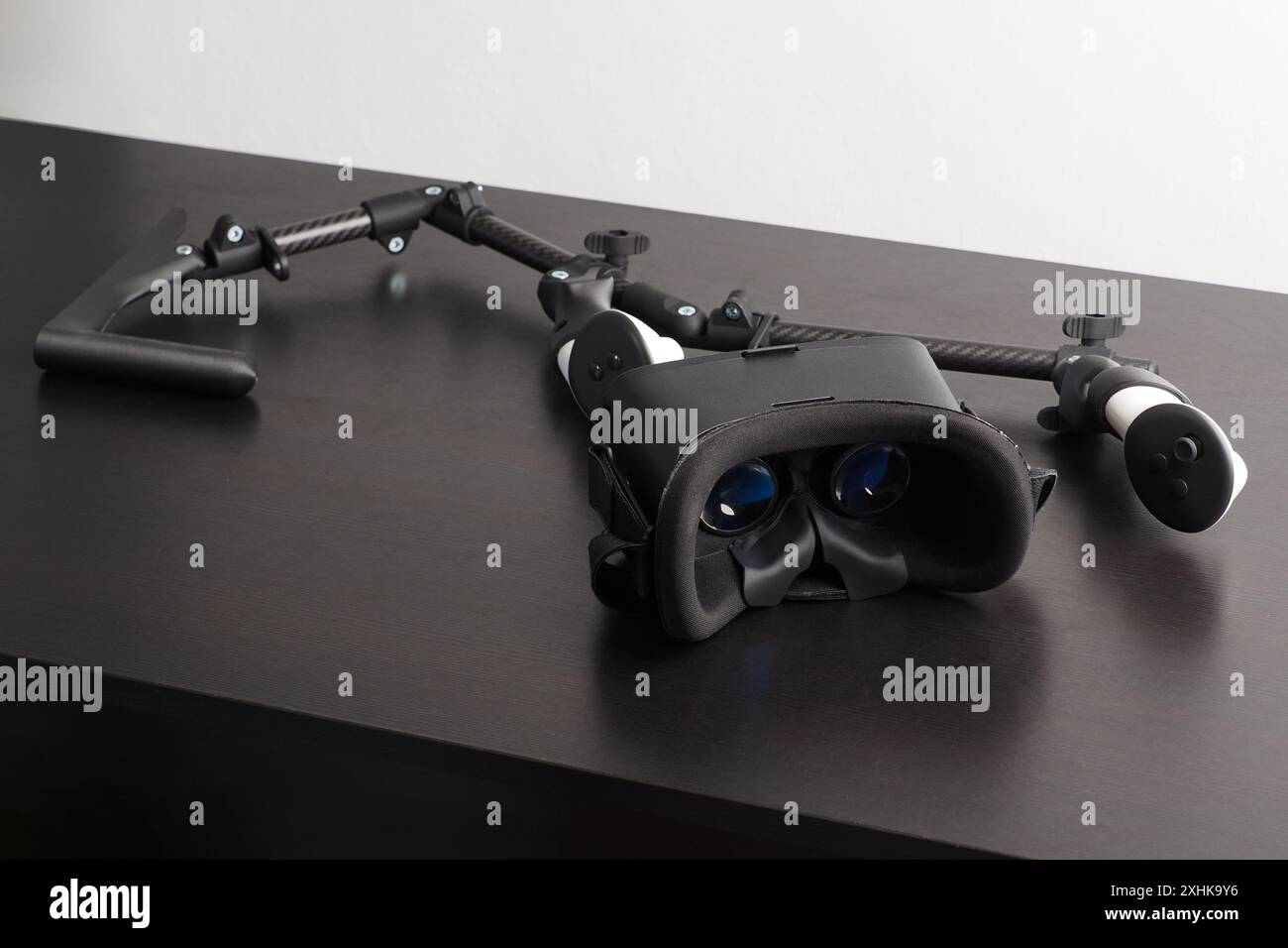 Virtual Reality headset with VR gunstock for shooters game Stock Photo ...