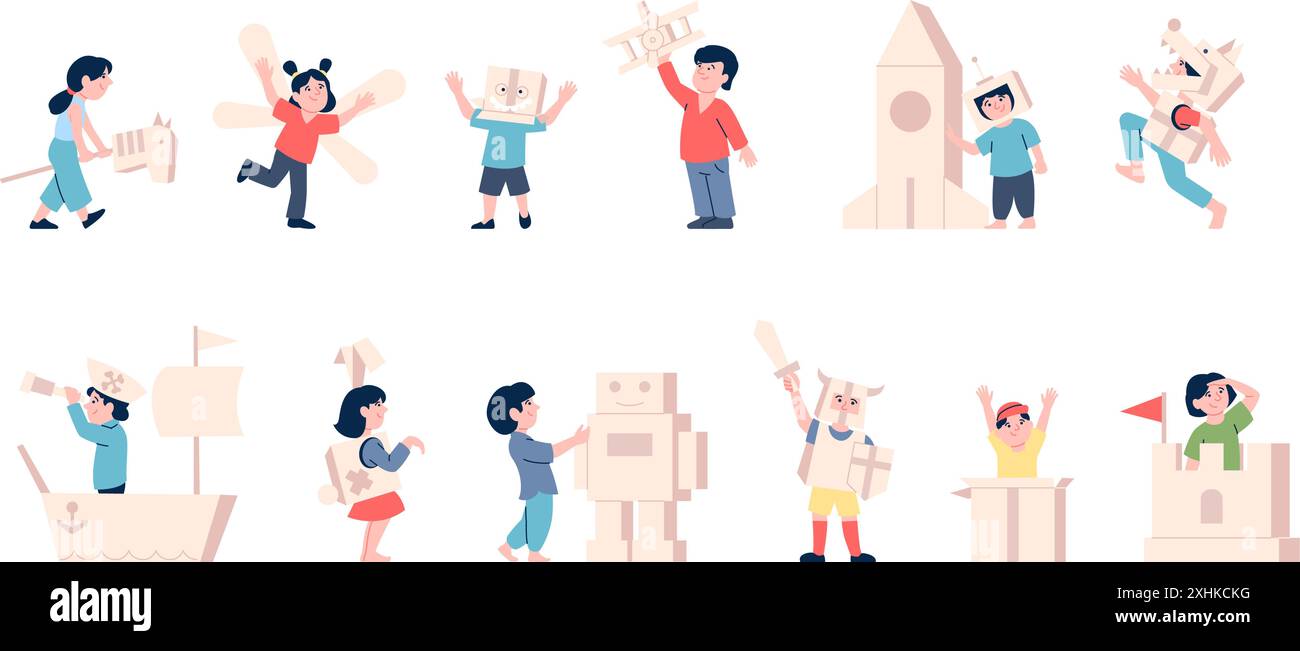 Family playing cardboard castle Stock Vector Images - Alamy