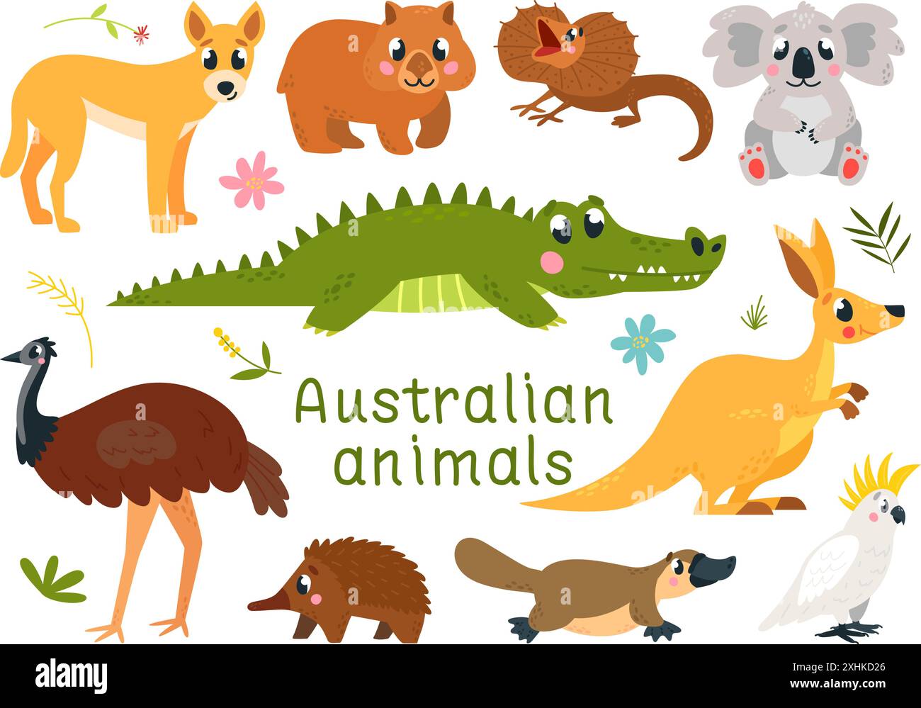 Cartoon australian animals. Wild exotic animal, childish mascots. Funny ...
