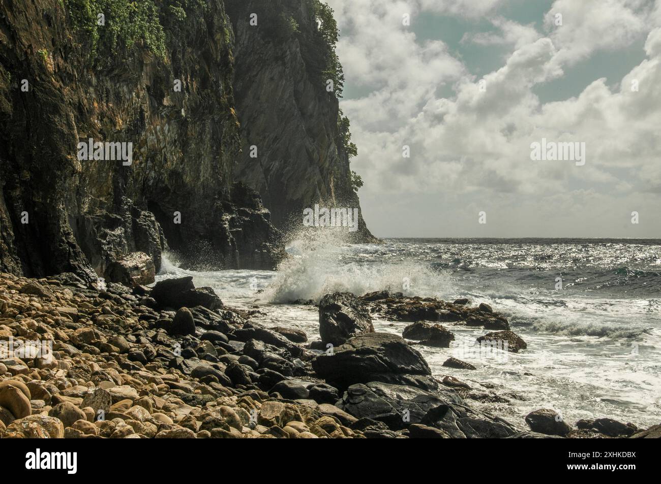 Waves breaking on cliffs of Vatia Bay on north coast of Tutuila, within ...