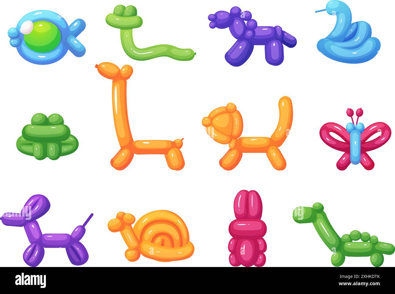 Balloon animals. Children party toys from vibrant helium balloons. Frog ...