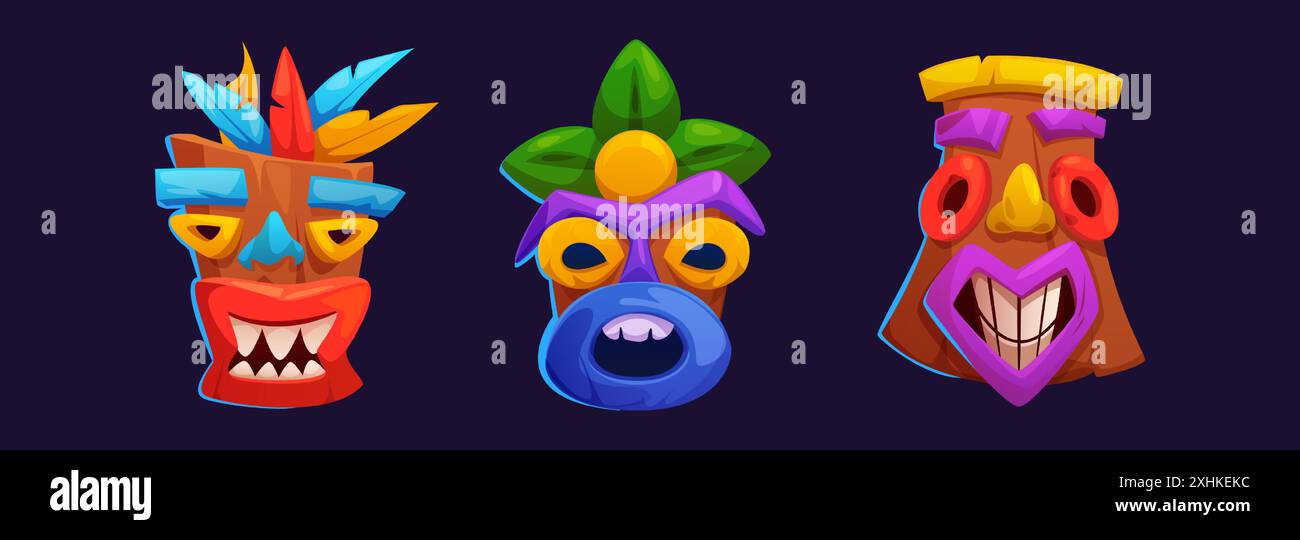 Hawaiian totem tiki mask. Hawaii or Polynesian island ancient native ...