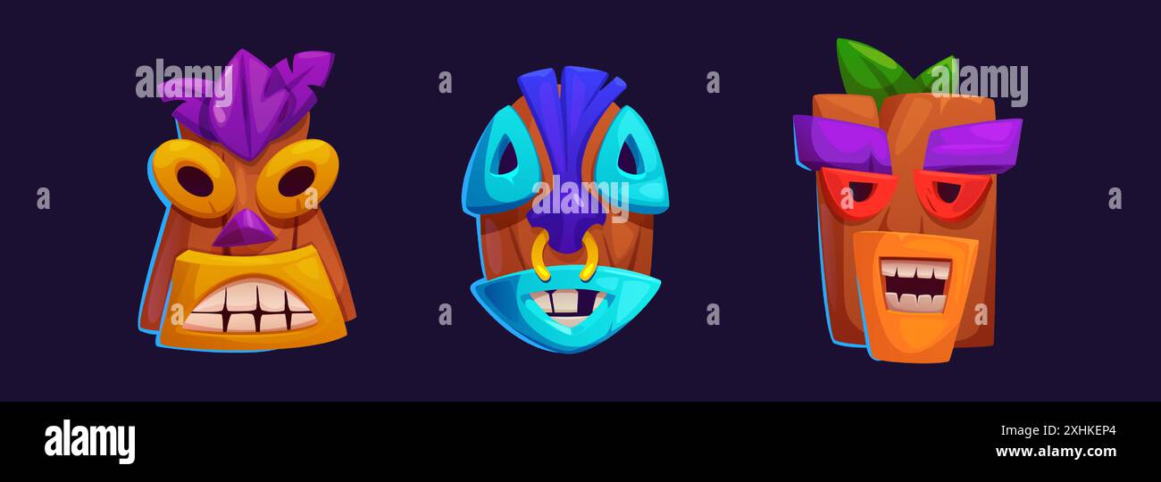Hawaiian totem tiki mask. Hawaii or Polynesian island ancient native ...