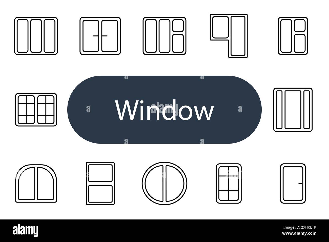 Window set icon. Sliding, double-hung, casement, bay, awning, picture ...