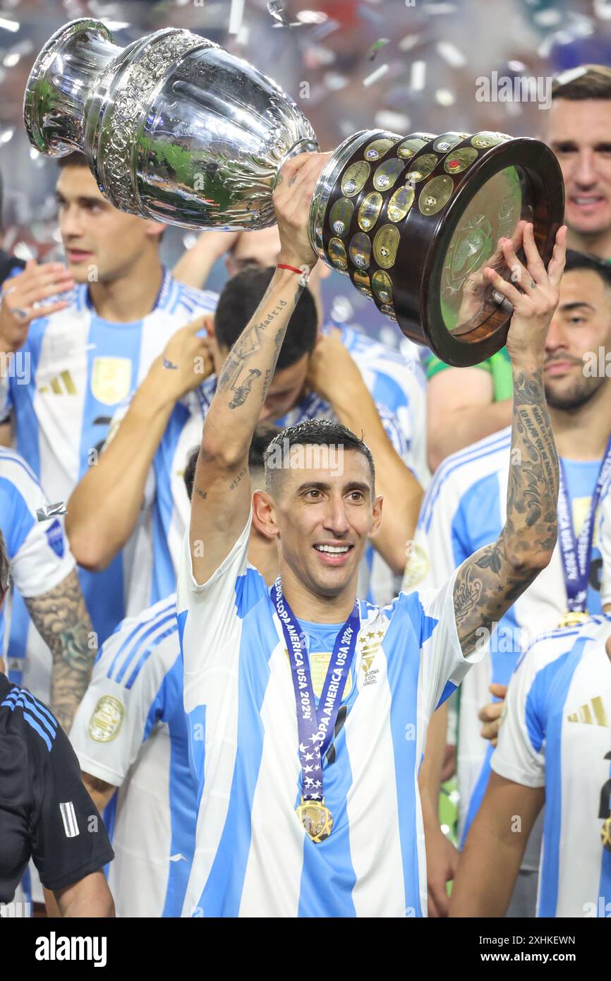 Miami, United States. 15th July, 2024. Angel Di Maria lifts up the ...