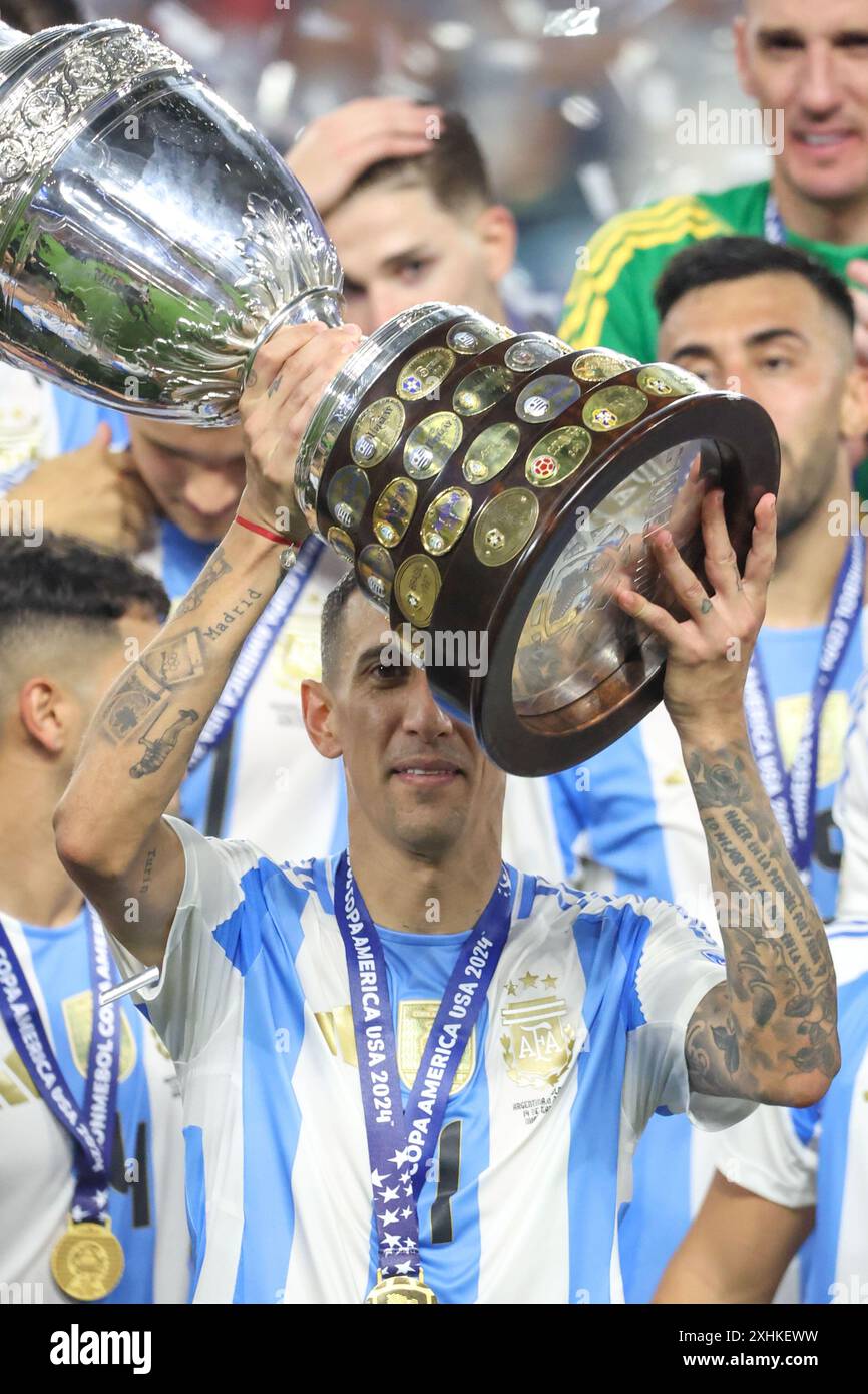 Miami, United States. 15th July, 2024. Angel Di Maria lifts up the ...