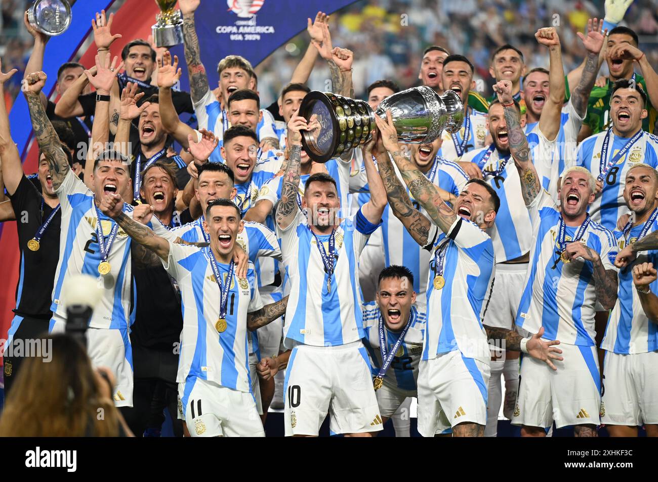 14th July 2024: Miami Gardens, Florida, USA: Ángel Di María, Lionel Messi, Nicolás Otamendi and ...