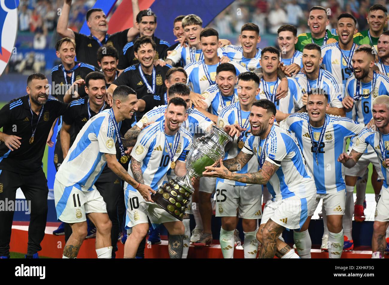 14th July 2024: Miami Gardens, Florida, USA: Ángel Di María, Lionel Messi, Nicolás Otamendi and ...