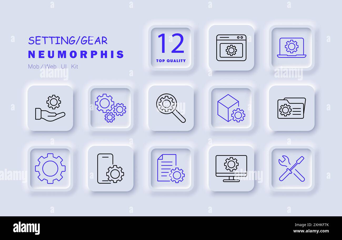 Setting gear set icon. Browser, laptop, smartphone, toolbox, wrench, file, configuration ...