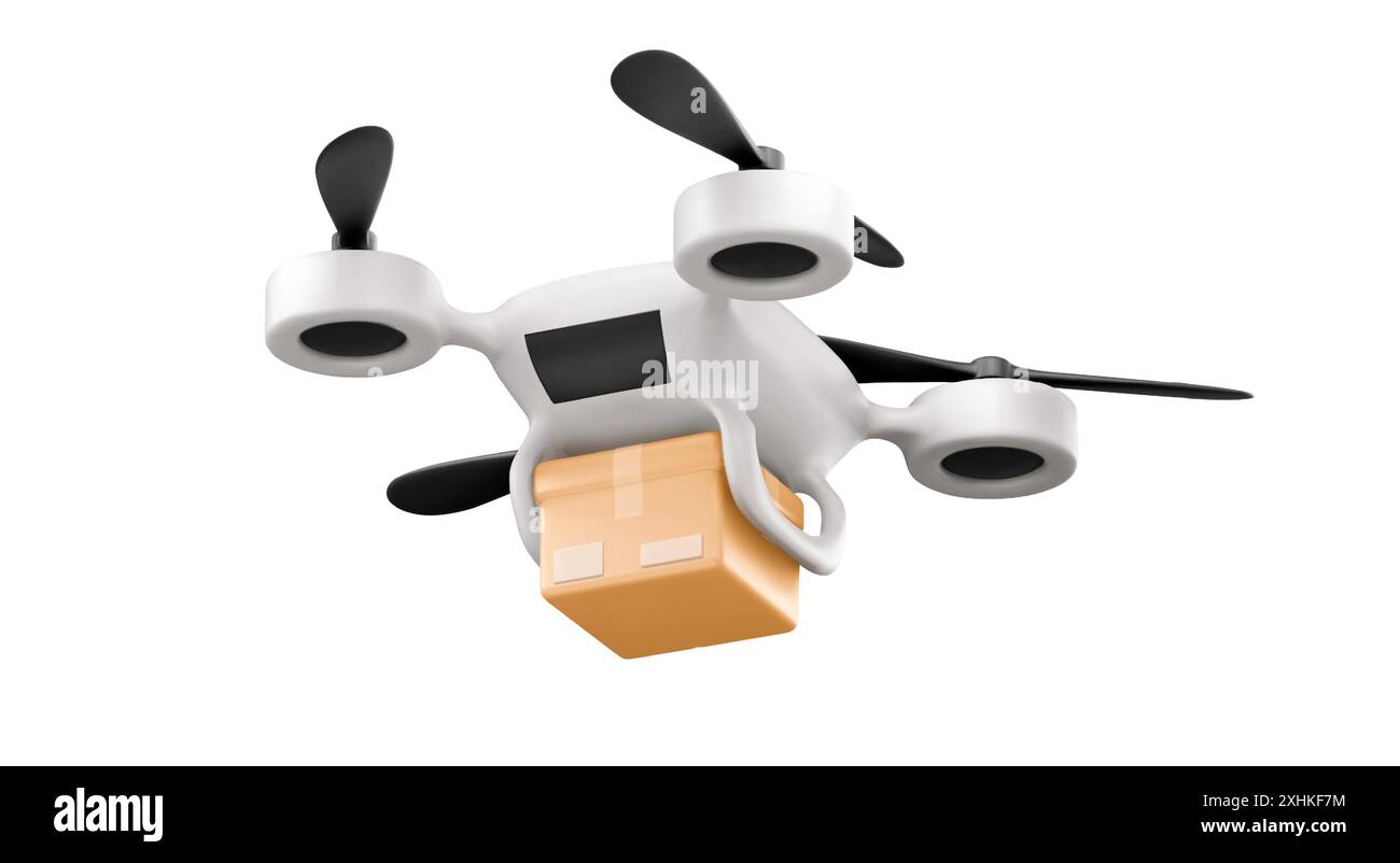 3d unmanned drone package delivery technology icon. Realistic aerial ...