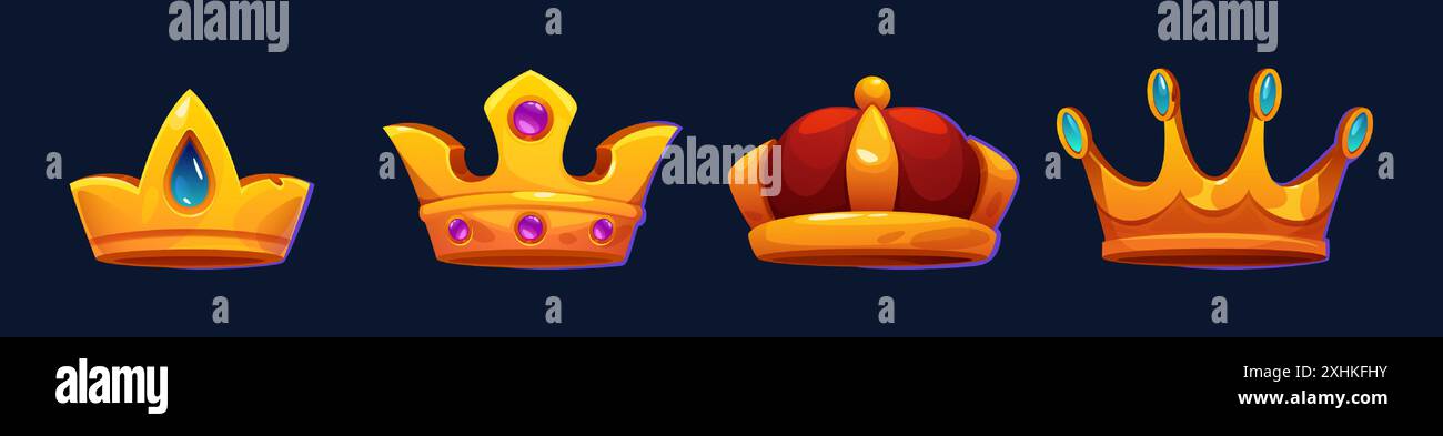 Golden royal crown with red pillow, pink and blue gemstone for ...