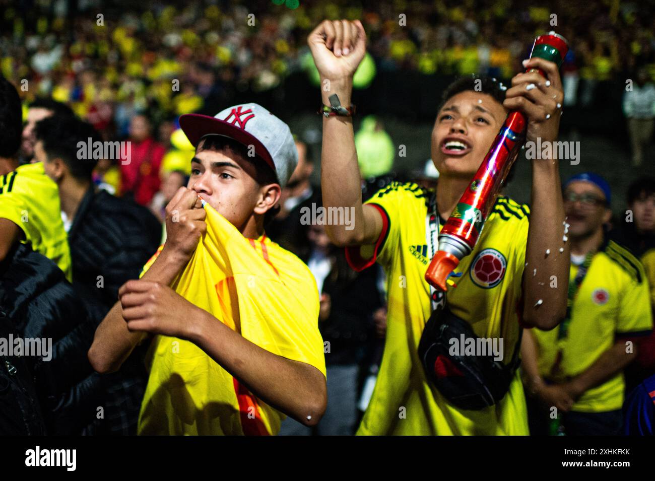 Bogota, Colombia. 14th July, 2024. Fans of Colombia as they gather to ...