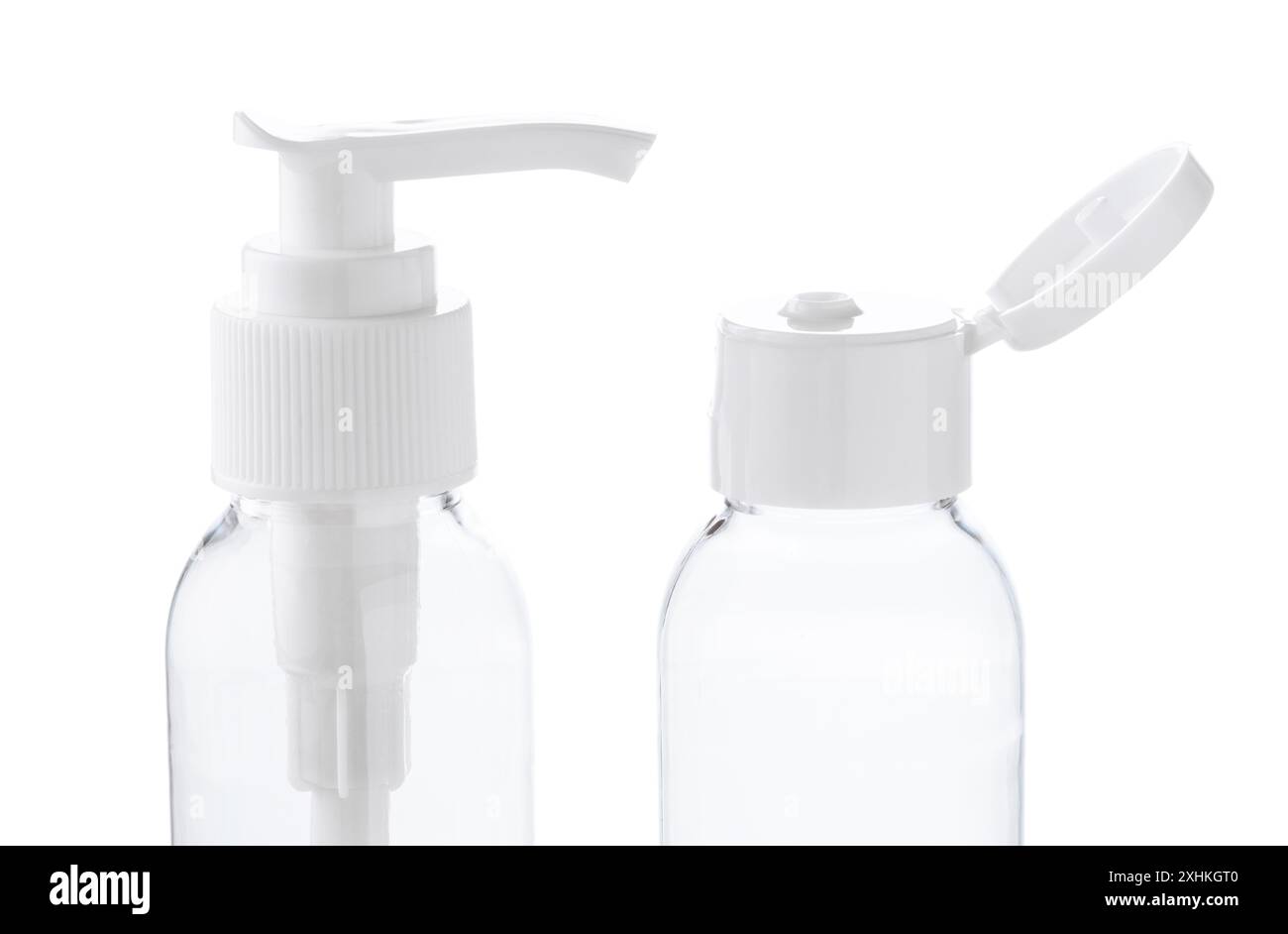 Two Empty Plastic Bottles With White Caps on White Background Stock ...