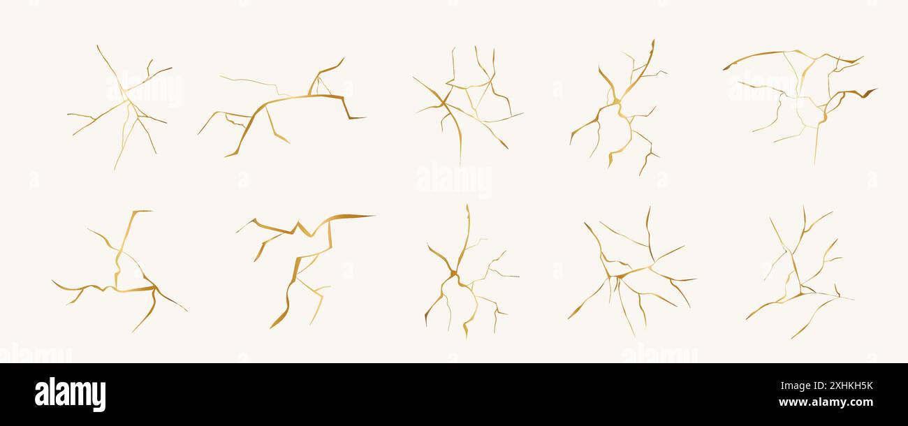 Kintsugi gold simple break lines, asian geaometric crackle. Surface ...