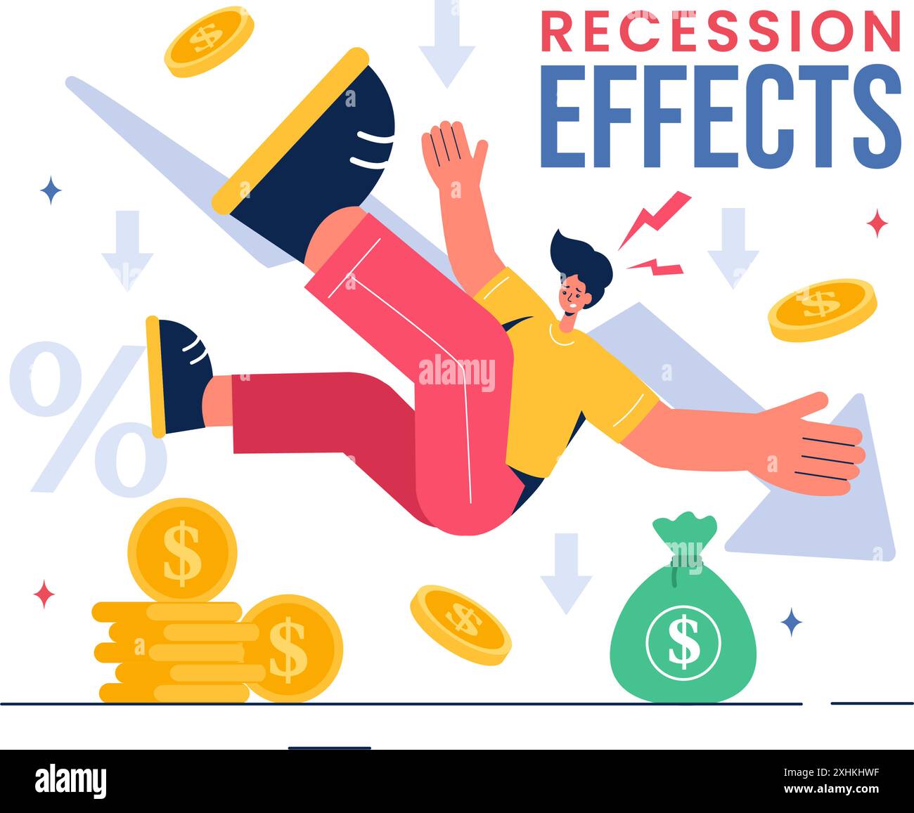 Vector Illustration of Recession Effects Showing the Impact on Economic ...