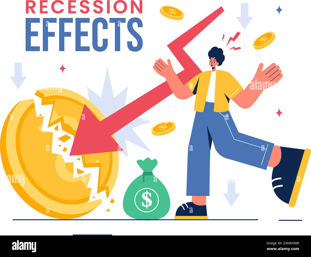 Vector Illustration of Recession Effects Showing the Impact on Economic ...