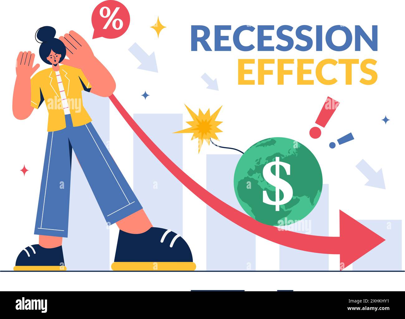 Vector Illustration of Recession Effects Showing the Impact on Economic ...