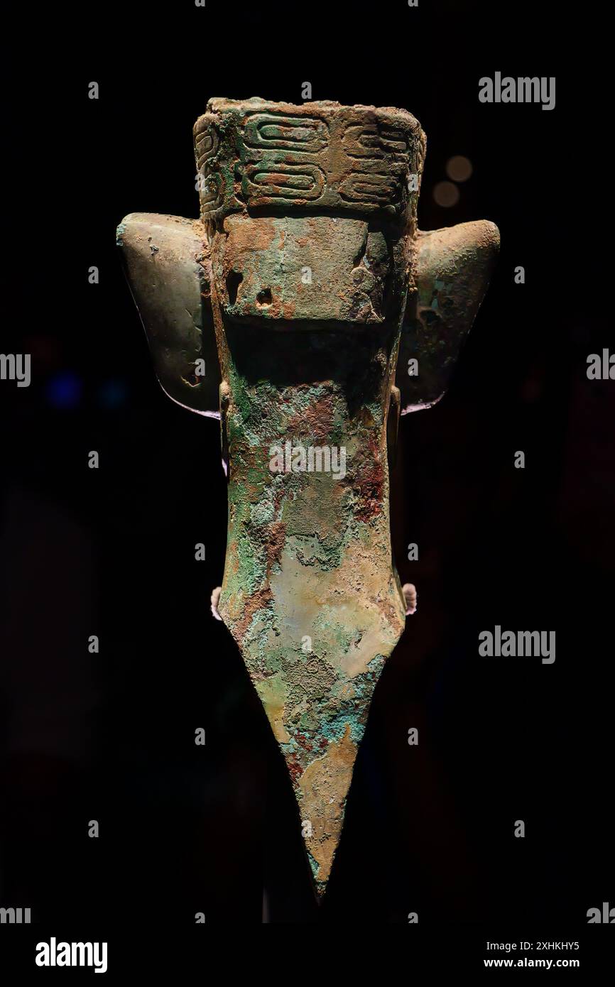 Guanghan China - May 24 2024: backside of A bronze human head statue ...