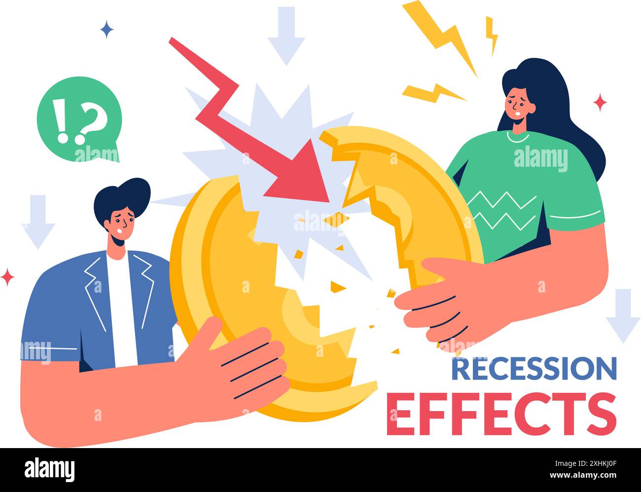 Vector Illustration of Recession Effects Showing the Impact on Economic ...