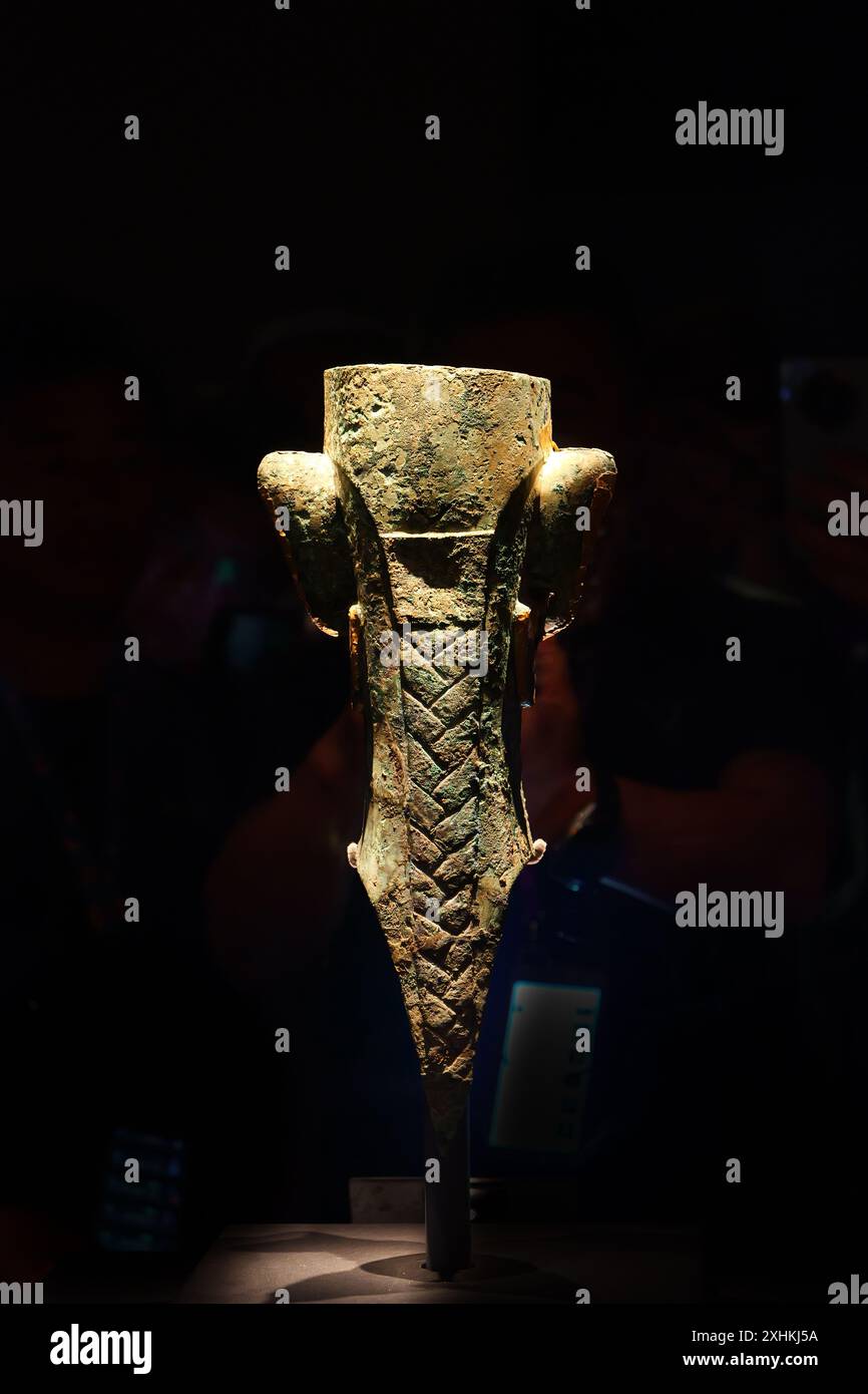 Guanghan China - May 24 2024: backside of A bronze human head statue ...