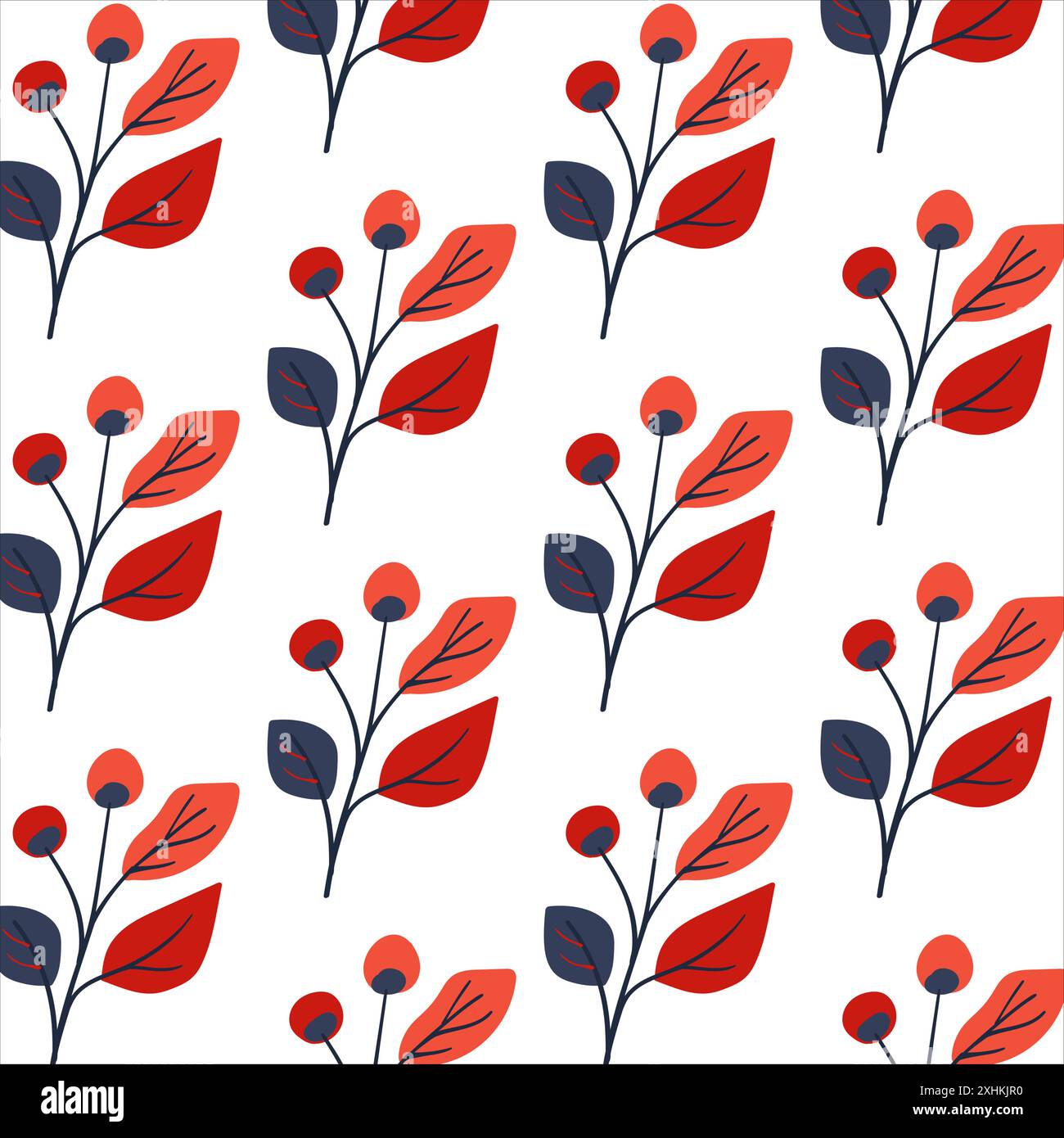 Seamless pattern. Simple Plant. Simple foliage on a white background ...