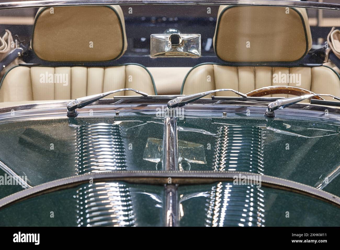 Classic car front part detail in green tone. Horizontal Stock Photo - Alamy