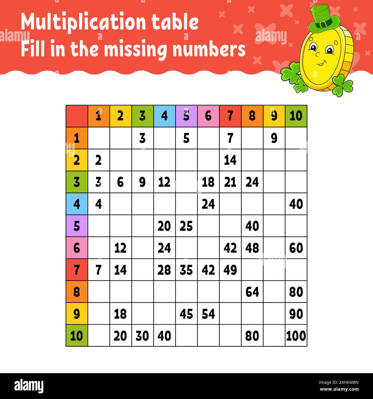 Paste the missing numbers. Learning multiplication table. Handwriting ...