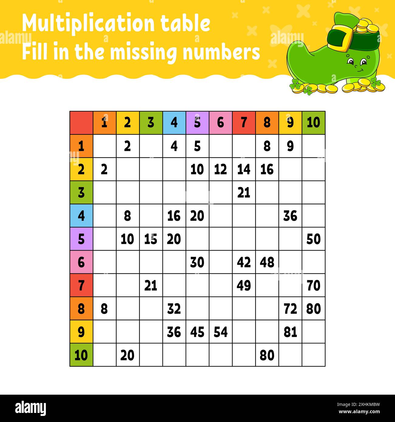 Paste the missing numbers. Learning multiplication table. Handwriting ...
