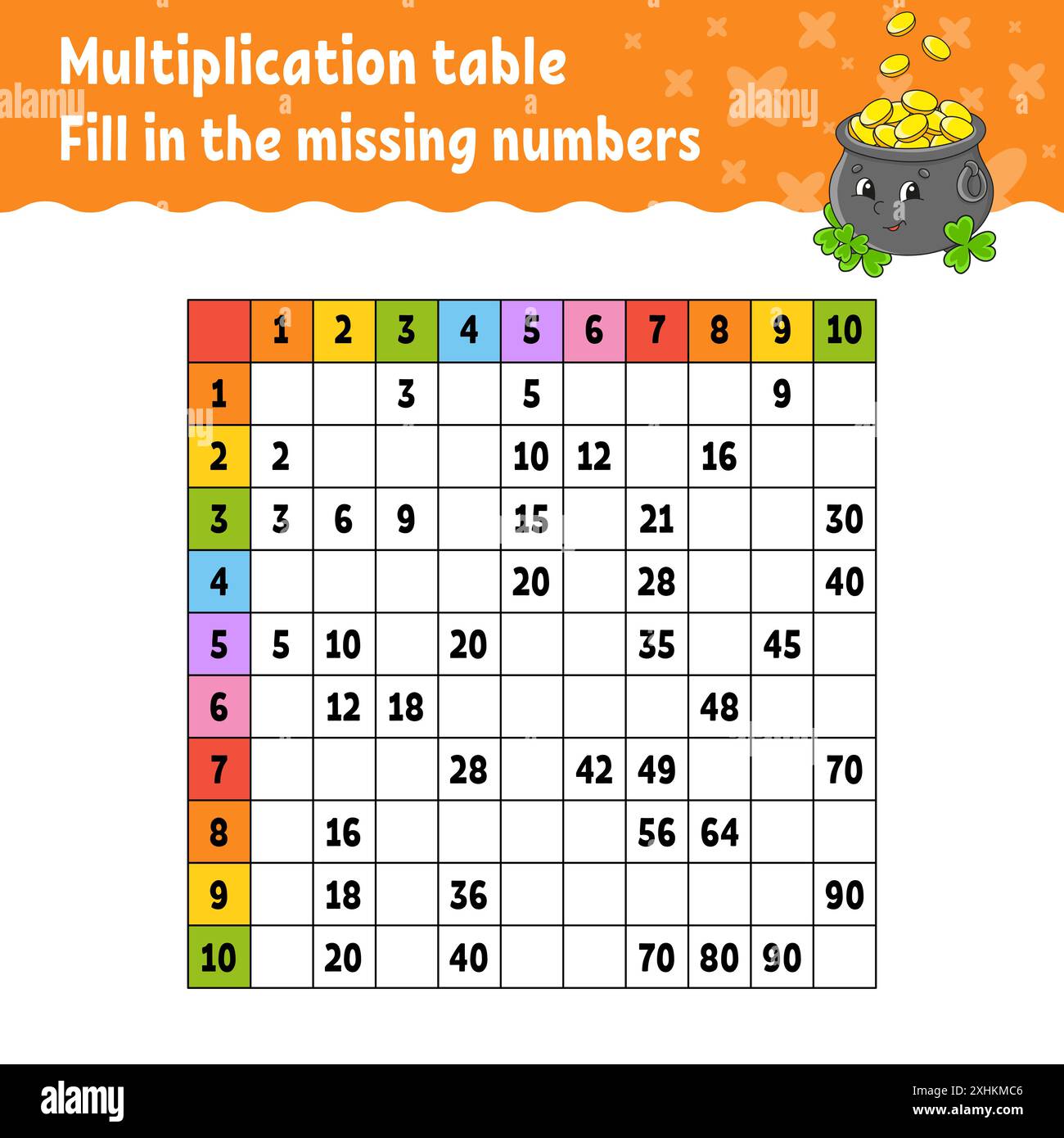 Paste the missing numbers. Learning multiplication table. Handwriting ...