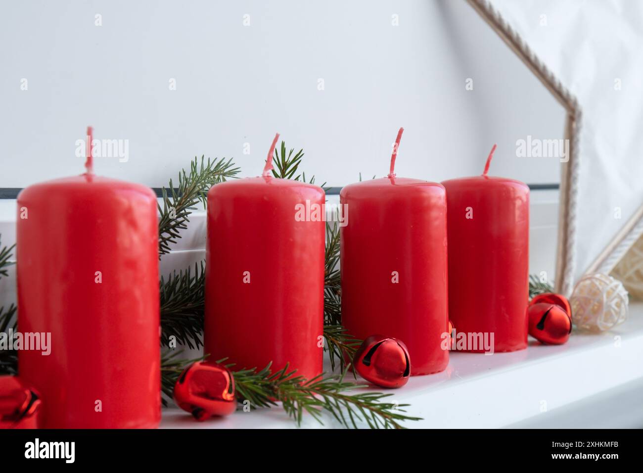 Traditional four advent weeks before Christmas holidays. Red candles ...