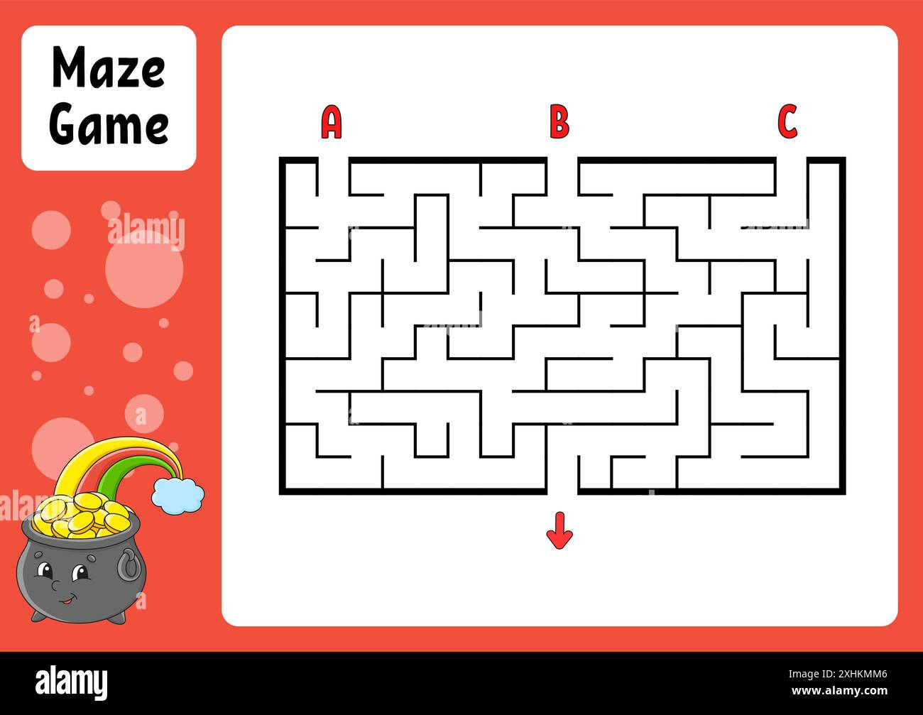 Rectangle maze. Game for kids. Three entrances, one exit. Education ...