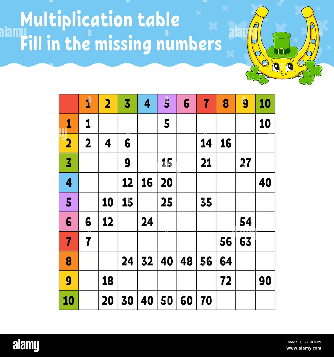 Paste the missing numbers. Learning multiplication table. Handwriting ...