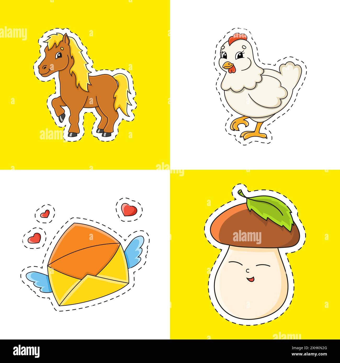 Set stickers with contour. cartoon character. Colorful vector ...