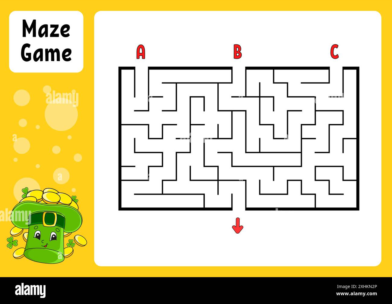 Rectangle maze. Game for kids. Three entrances, one exit. Education ...