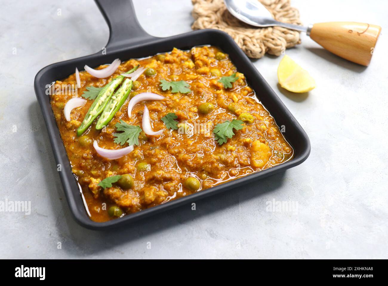 Indian famous dish Mutton matar Kheema Pav or Khima Paav is a minced ...