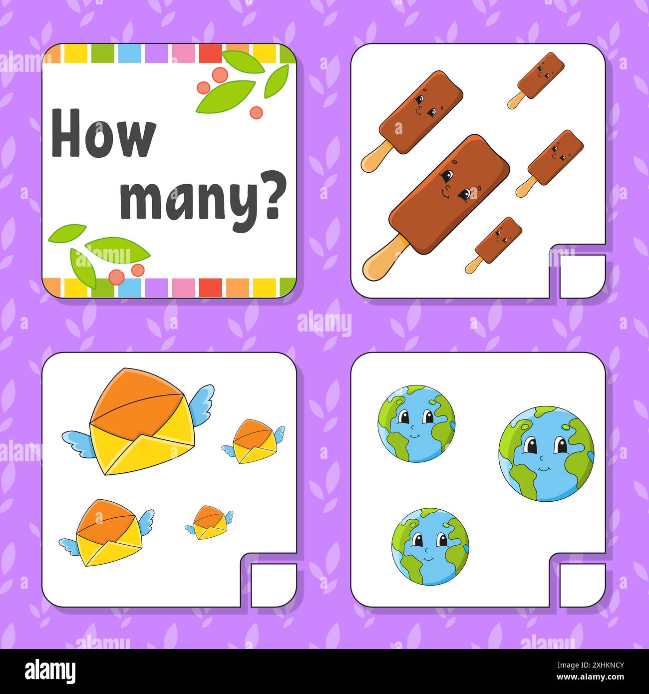 Counting game for children. Happy characters. Learning mathematics. How ...