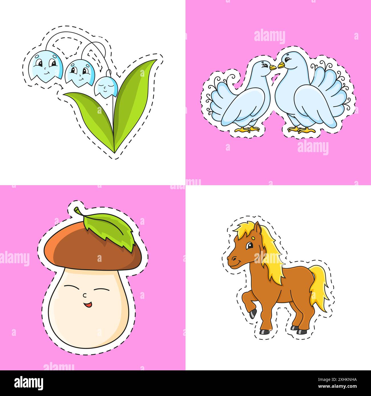 Set stickers with contour. cartoon character. Colorful vector ...