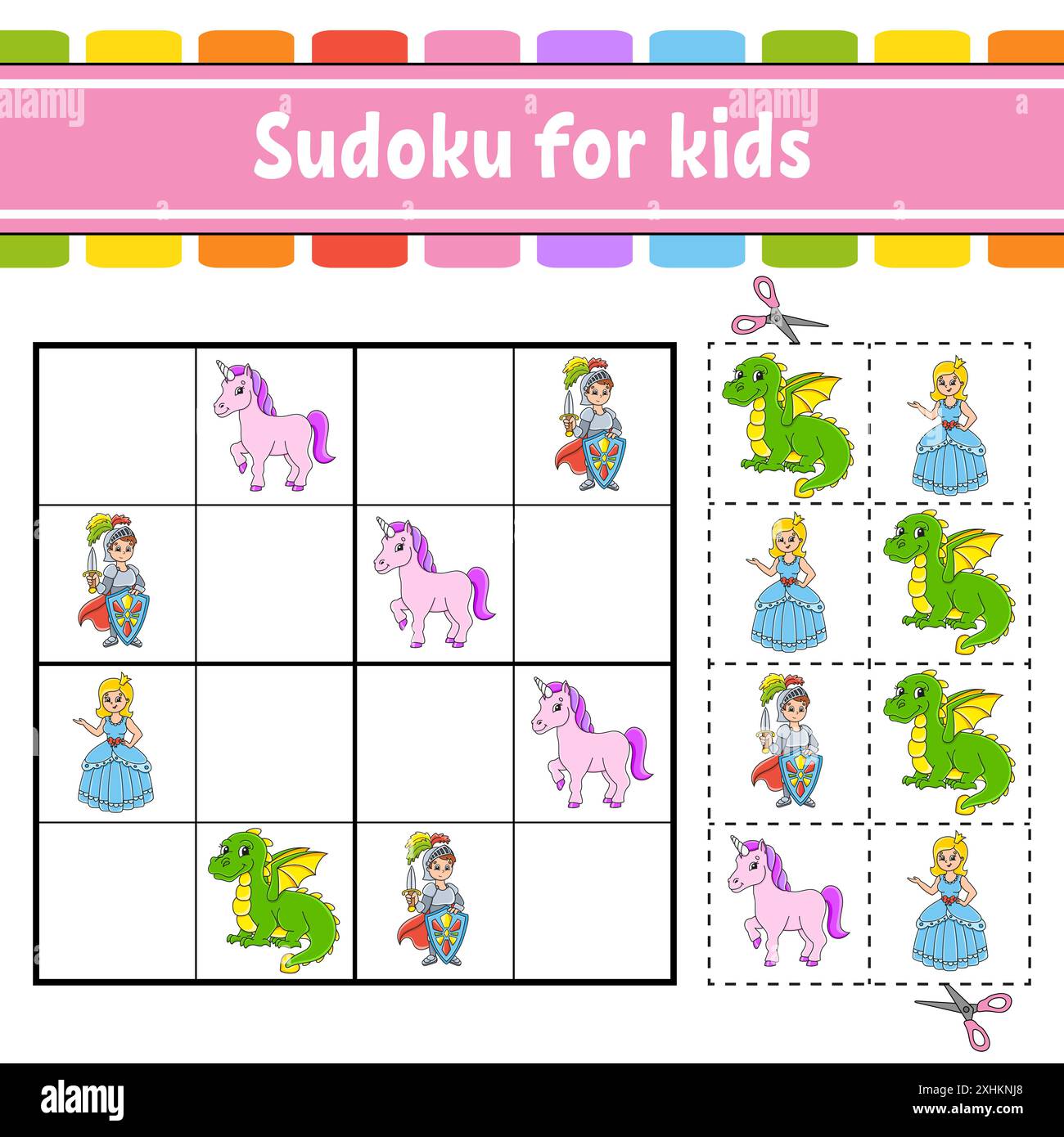 Sudoku for kids. Fairytale theme. Education developing worksheet ...