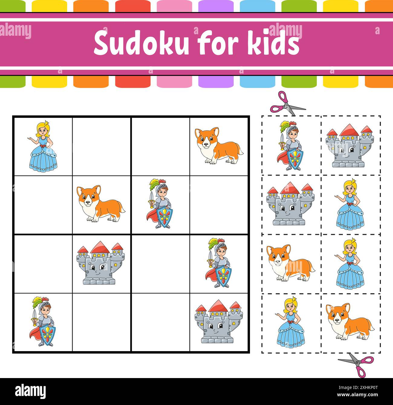 Sudoku for kids. Fairytale theme. Education developing worksheet ...