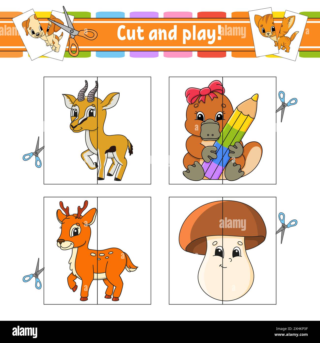 Cut and play. Flash cards. Color puzzle. Education developing worksheet ...
