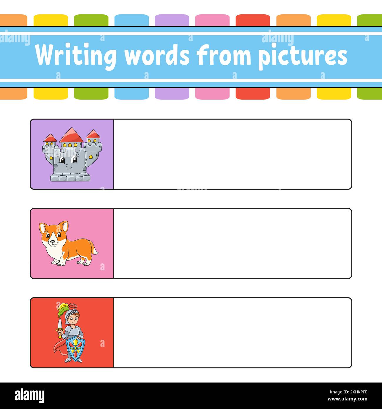 Writing words from pictures. Education developing worksheet. Activity ...