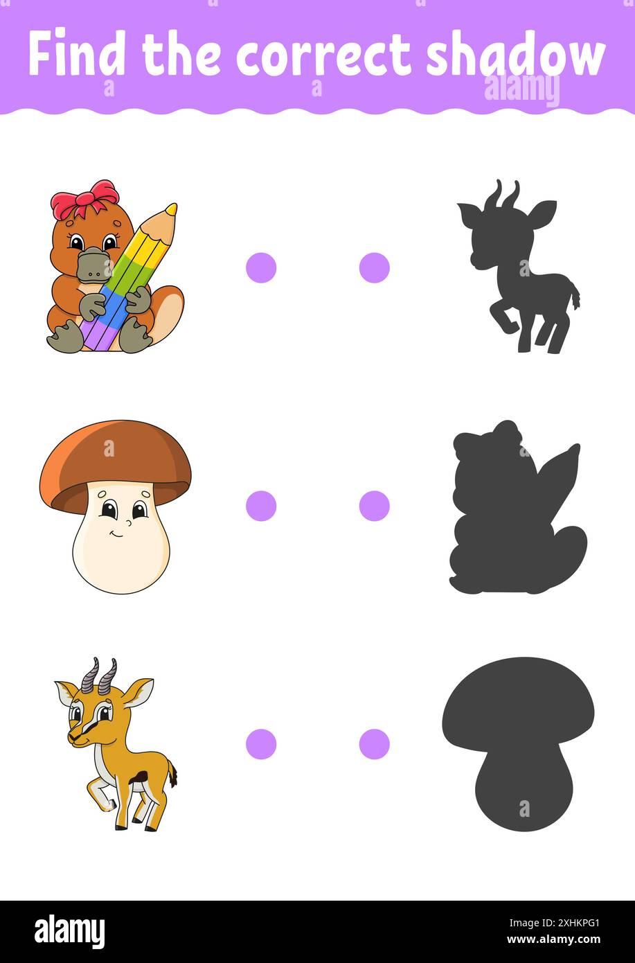 Find the correct shadow. Education developing worksheet. Matching game ...
