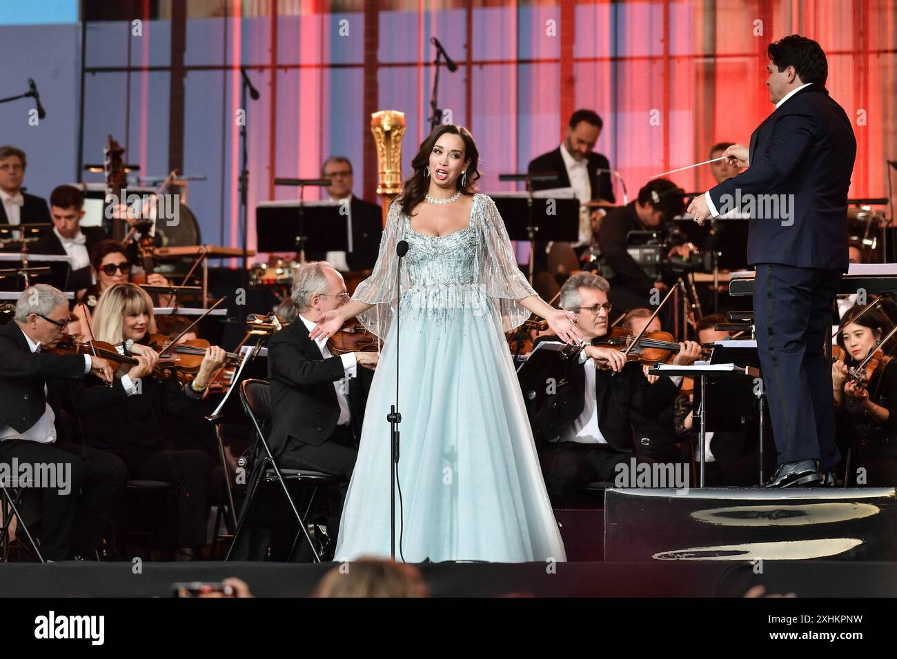 American opera singer Nadine Sierra performs before the arrival of the ...
